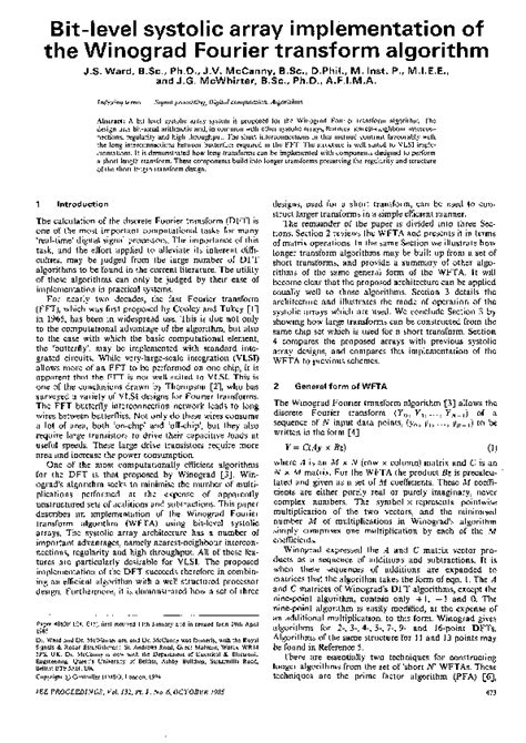pdf bit level systolic array implementation of the winograd fourier