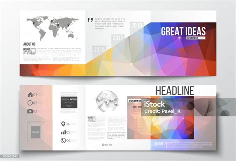 벡터 세트 Of 트라이폴드 브로셔 스퀘어 디자인 템플릿 요약 0명에 대한 스톡 벡터 아트 및 기타 이미지 0명 2차 도형 3단 브로슈어 Istock