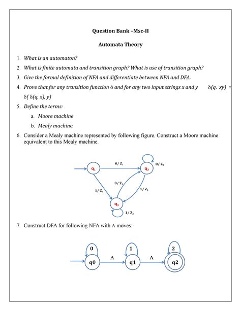 Question Bank What Is An Automaton 2 What Is Finite Automata And