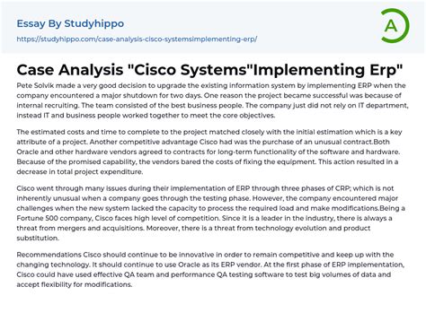 Case Analysis Cisco SystemsImplementing Erp Essay Example StudyHippo Com
