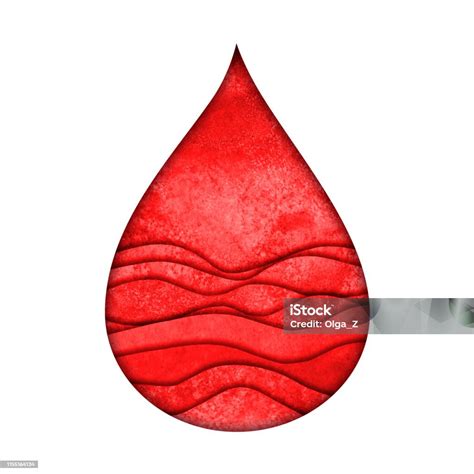 혈액 드롭 모양 종이 절단 3d 스타일 수채화 물감 손으로 빨간색 기호를 그렸다 피에 대한 스톡 벡터 아트 및 기타 이미지 피 14 3차원 형태 Istock