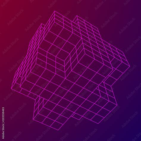 Wireframe Necker Cube Cube Of Connected Lines Molecular Lattice The Structural Grid Of