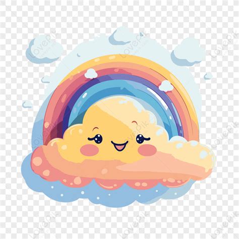 만화 벡터 일러스트 레이 션입니다 무지개와 구름 클립 아트 귀여운 구름 캐릭터와 파스텔 무지개 Png 일러스트 무료 다운로드 Lovepik