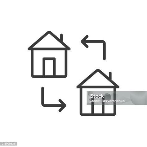 하우스 교환 아이콘 라인 디자인 집 교환 교환 집 무역 재산 흰색 배경 벡터에 부동산 하우스 교환 편집 가능한 획 아이콘 계약서에 대한 스톡 벡터 아트 및 기타 이미지