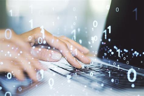 Premium Photo Creative Concept Of Binary Code Illustration And Hands Typing On Laptop On