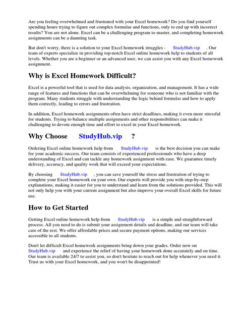 Excel Online Homework Help Pdf Microsoft Excel Homework