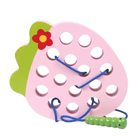 Puzzle Wooden Toy Threading Game Insects Wear Rope Vicedeal