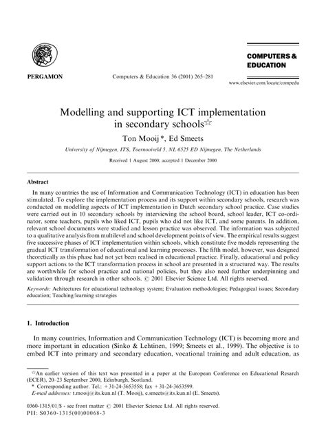 Pdf Modelling And Supporting Ict Implementation In Secondary Schools
