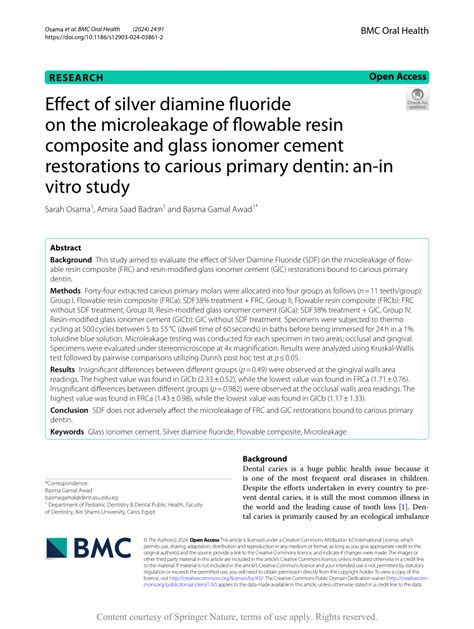 Pdf Effect Of Silver Diamine Fluoride On The Microleakage Of Flowable Resin Composite And