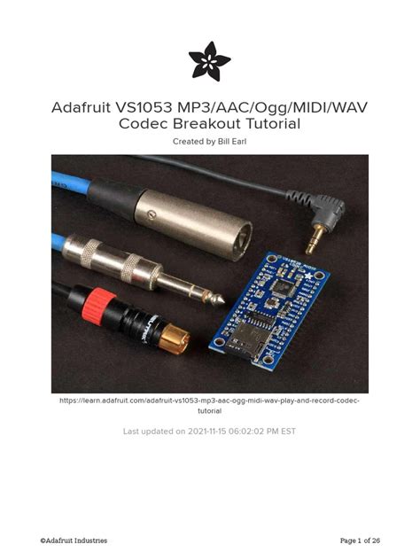 Adafruit Vs1053 Mp3 Aac Ogg Midi Wav Play And Record Codec Tutorial Pdf Digital Audio Arduino