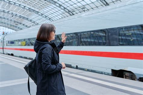 Woman Passenger On Railway Platform Inside Station Stock Photo Image Of Railroad Modern