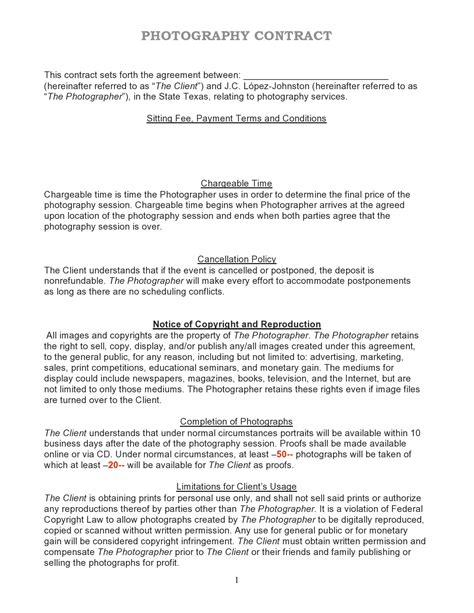 Simple Photography Contract Templates Free Templatelab