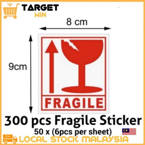 300pcs 8x9cm FRAGILE Fragile Stickers Sticker Mudah Senang Pecah X 1 Pack Lazada