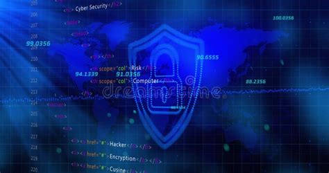 Security Padlock And Shield Icon And Stock Market Data Processing Over