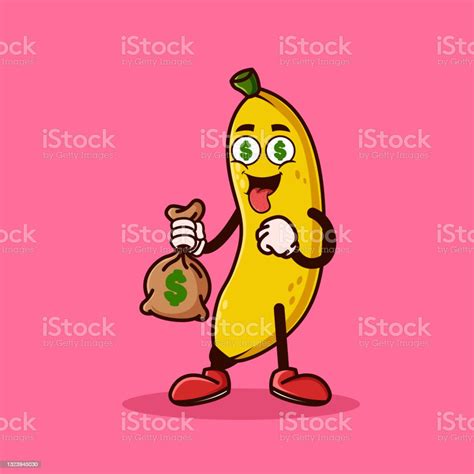 돈 눈과 돈 가방을 들고 귀여운 바나나 과일 캐릭터 과일 문자 아이콘 개념 격리 이모티콘 스티커 플랫 만화 스타일 벡터 0명에 대한 스톡 벡터 아트 및 기타 이미지 Istock