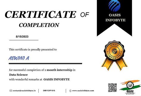 Aswini Anbarasan On Linkedin Internship Oasisinfobyte Certificateofcompletion Datascience