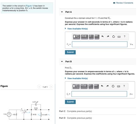 Solved A Review Constants The Switch In The Circuit In