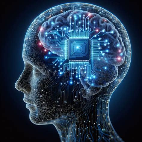 3d Rendering Of Neural Connections Of A Human Brain With An Embedded Processor Stock