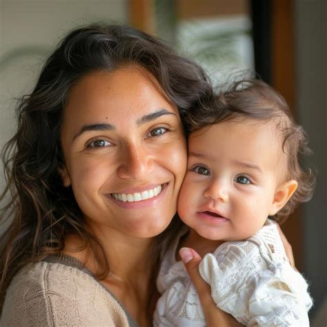 Premium Photo Portrait Of A Smiling Mother Holding Her Baby