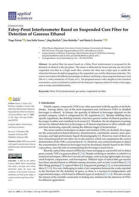 Pdf Fabry Perot Interferometer Based On Suspended Core Fiber For Detection Of Gaseous Ethanol