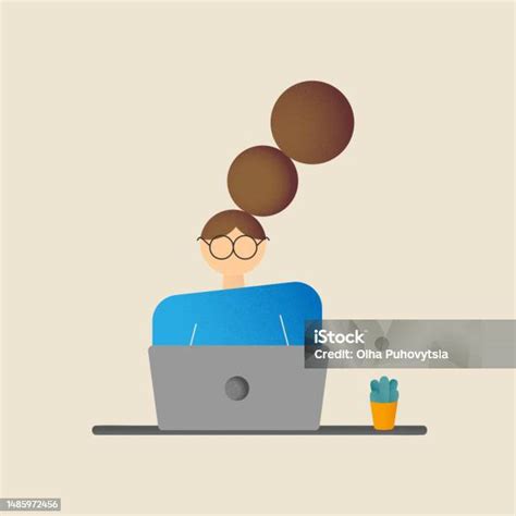 책 잡지 디지털 소셜 네트워크를 위한 거친 질감 벡터 삽화가 있는 노트북 플랫 스타일로 테이블에 앉아 있는 어린 소녀 갈색에 대한 스톡 벡터 아트 및 기타 이미지 Istock