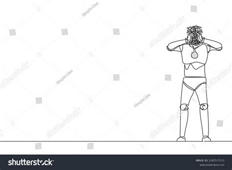 Continuous One Line Drawing Robot Round Stock Vector Royalty Free