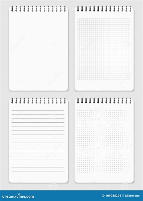 Realistic Notebooks Page Collection Lined And Dots Notebook Stock Vector Illustration Of