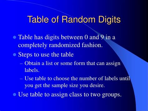 Ppt Table Of Random Digits Powerpoint Presentation Free Download Id 1222196