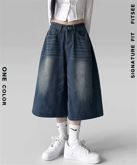 [통넓은 버뮤다] 이글 언더블루 통 와이드 A핏 8부 버뮤다 데님 팬츠 바지 청바지 에이블리