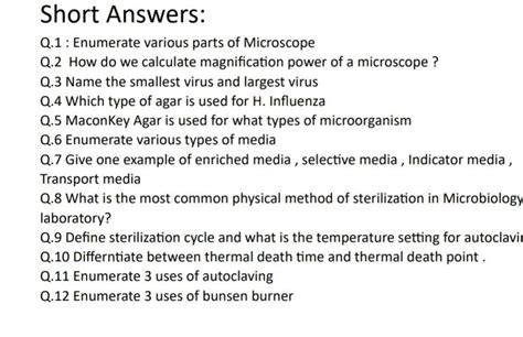 Solved Q1 Enumerate Various Parts Of Microscope Q2 How
