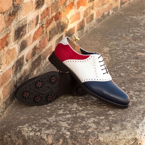 Mens Saddle Golf Leather Shoes Wide Plus Size White Blue 3659 Merrimium