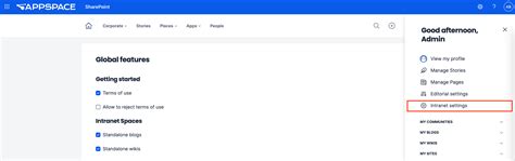 Configure Global Features Appspace Knowledge Center