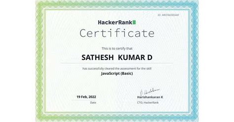 Sathesh Kumar D On Linkedin Hackerrank Javascript