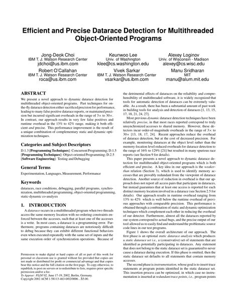 Pdf Efficient And Precise Datarace Detection For Multithreaded Object Oriented Programs