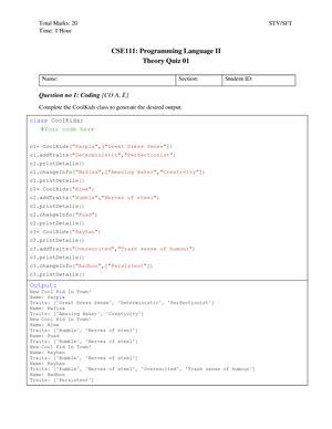 CSE111 Lab Assignment 4 Course Title Programming Language II Course