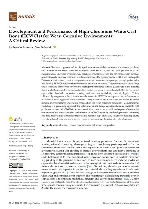 Pdf Development And Performance Of High Chromium White Cast Irons