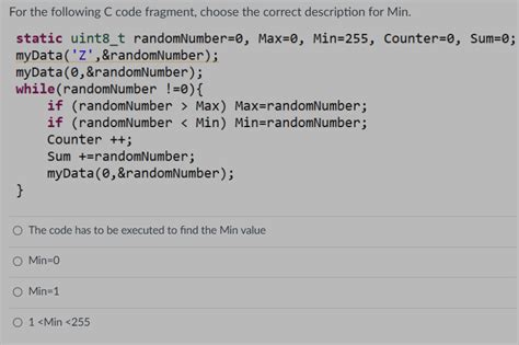 solved for the following c code fragment choose the correct