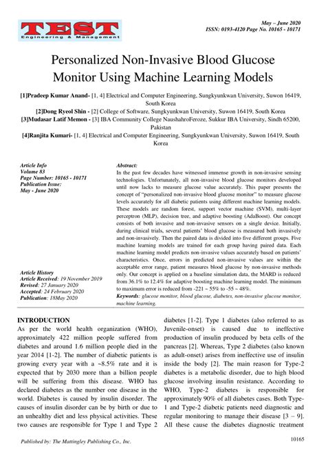 PDF Personalized Non Invasive Blood Glucose Monitor Using Machine Learning Models
