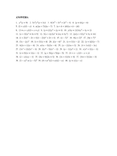 Answer Key In Factoring Polynomials Pdf