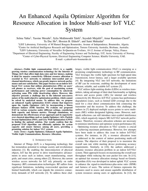Pdf An Enhanced Aquila Optimizer Algorithm For Resource Allocation In Indoor Multi User Iot