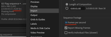 importing open exr sequence ignores import setting adobe product