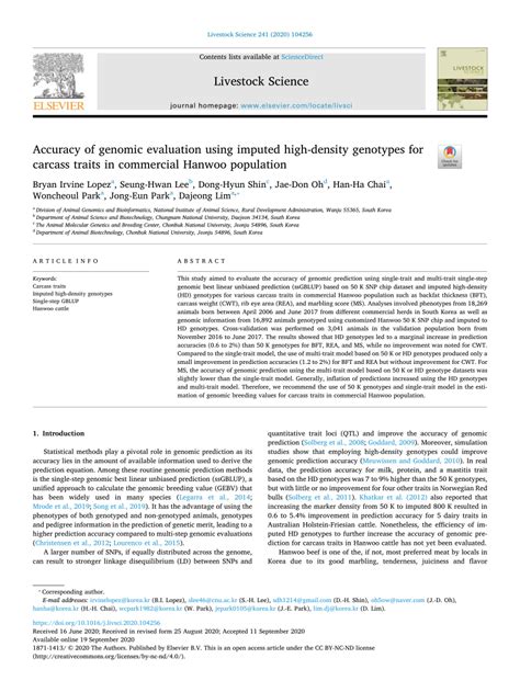 Pdf Accuracy Of Genomic Evaluation Using Imputed High Density Genotypes For Carcass Traits In
