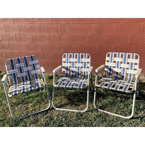 3 Vintage Aluminum Folding Lawn Patio Outdoor Chairs Webbed Straps Etsy