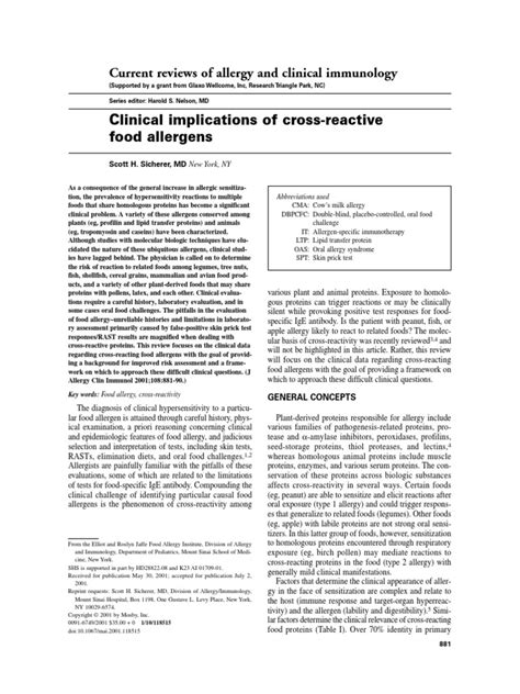Clinical Implications Of Cross Reactive Food Allergens Pdf Food