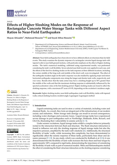Pdf Effects Of Higher Sloshing Modes On The Response Of Rectangular Concrete Water Storage
