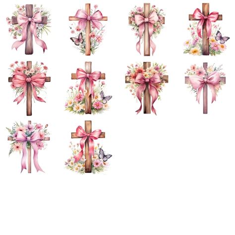 Cross With Coquette Bow And Wild Flowers Clipart Christian Png Easter