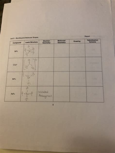Solved Report Lab 9 Bonding And Molecular Shapes