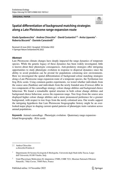 Pdf Spatial Differentiation Of Background Matching Strategies Along A