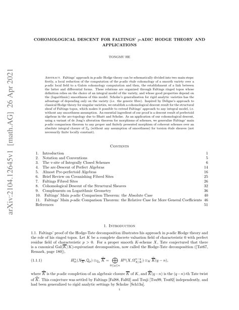 Pdf Cohomological Descent For Faltings P Adic Hodge Theory And