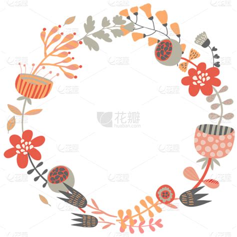 手绘水彩花卉花环边框元素3
